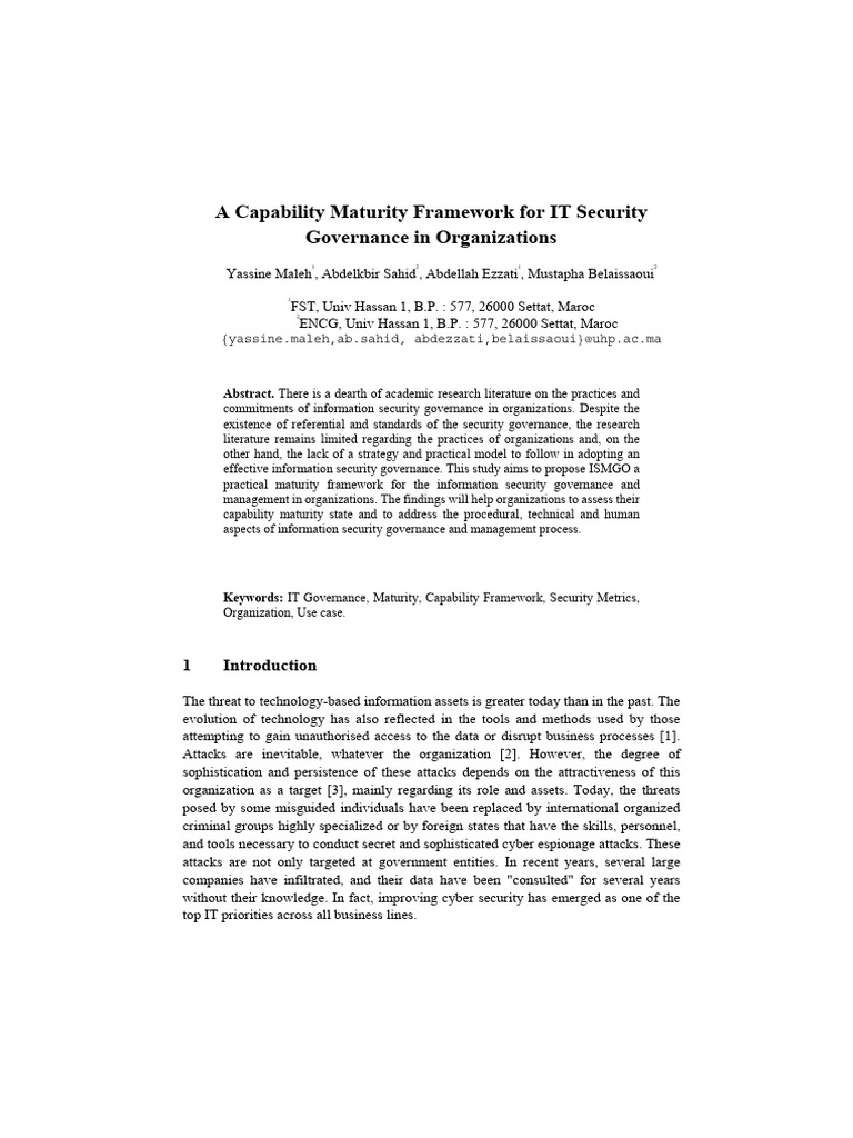 14 A Capability Maturity Framework For It Security Governance In Organizations Pdf