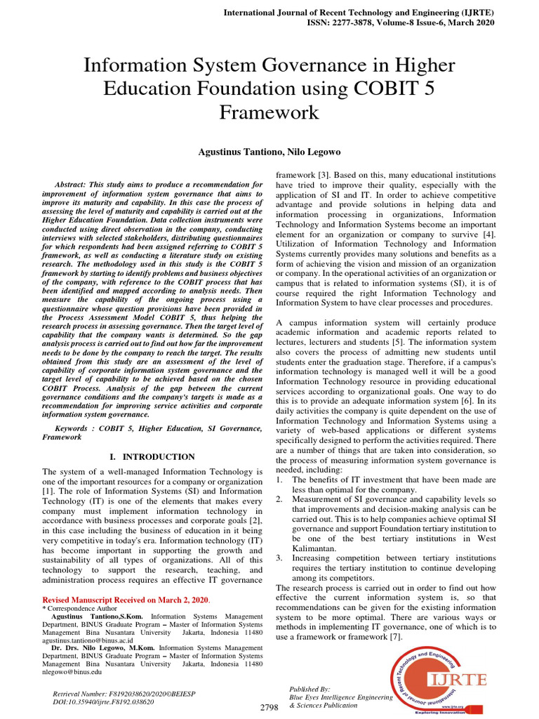 COBIT 5 Framework for SI Governance | PDF | Governance | Information System