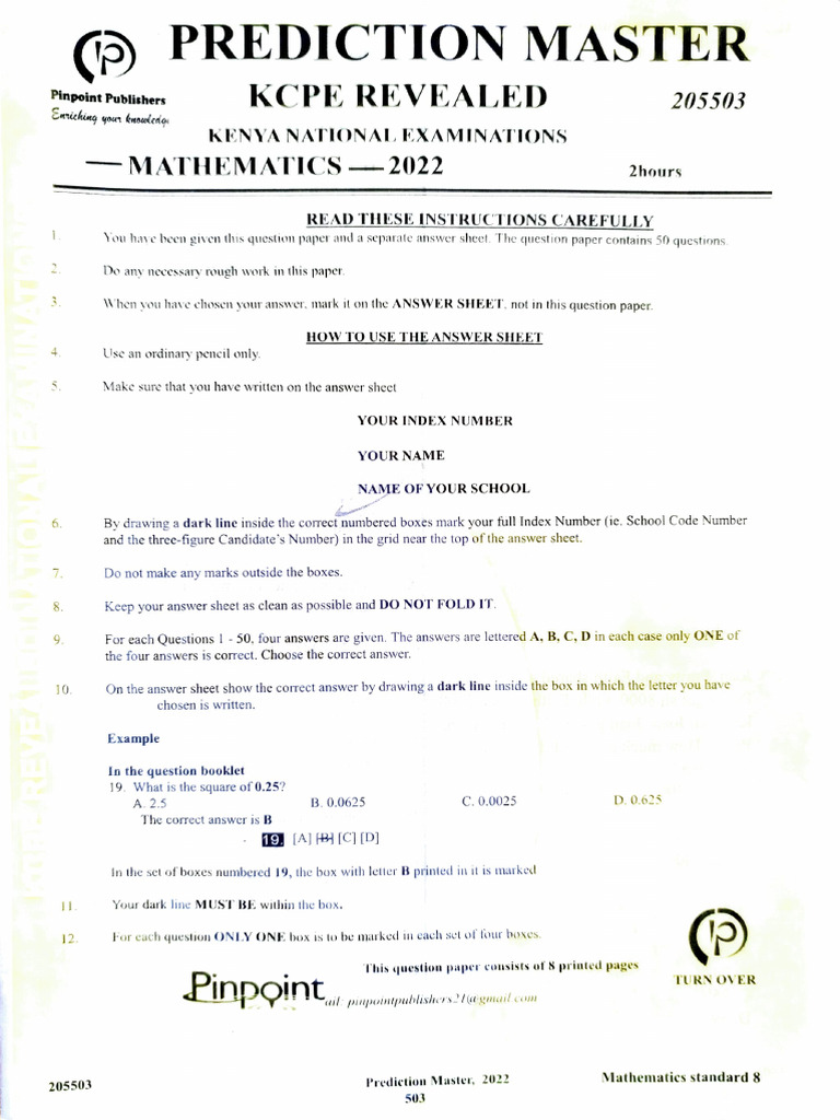 Std. 8 KCPE Revealed Prediction Master Mathematics | PDF | Area | Triangle