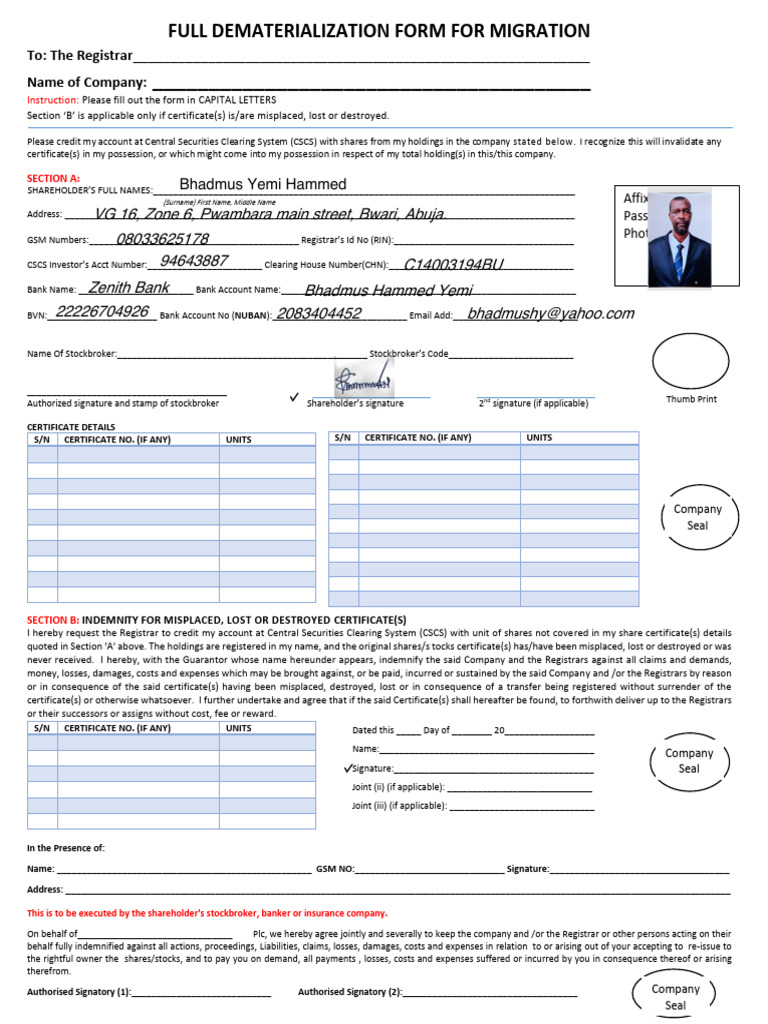 General Demat Template | PDF | Indemnity | Private Law