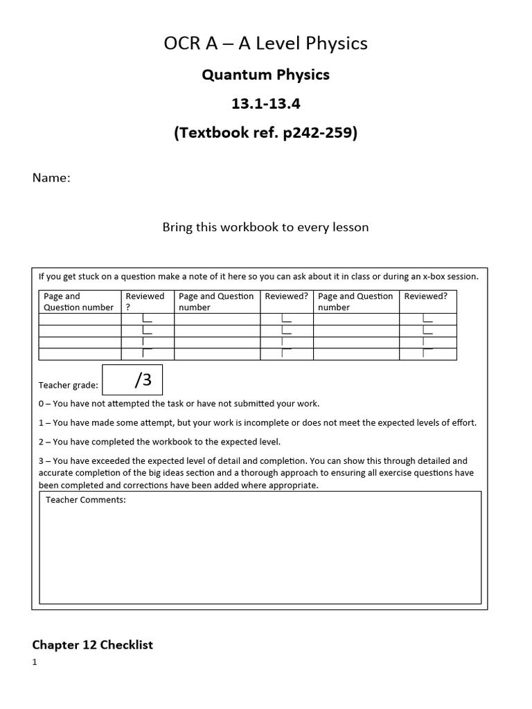 13 Quantum workbook | PDF | Photoelectric Effect | Electron