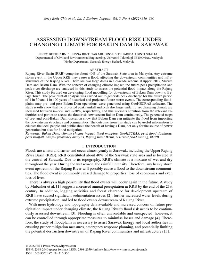 Assessing Downstream Flood Risk Under Changing Climate For Bakun Dam in ...