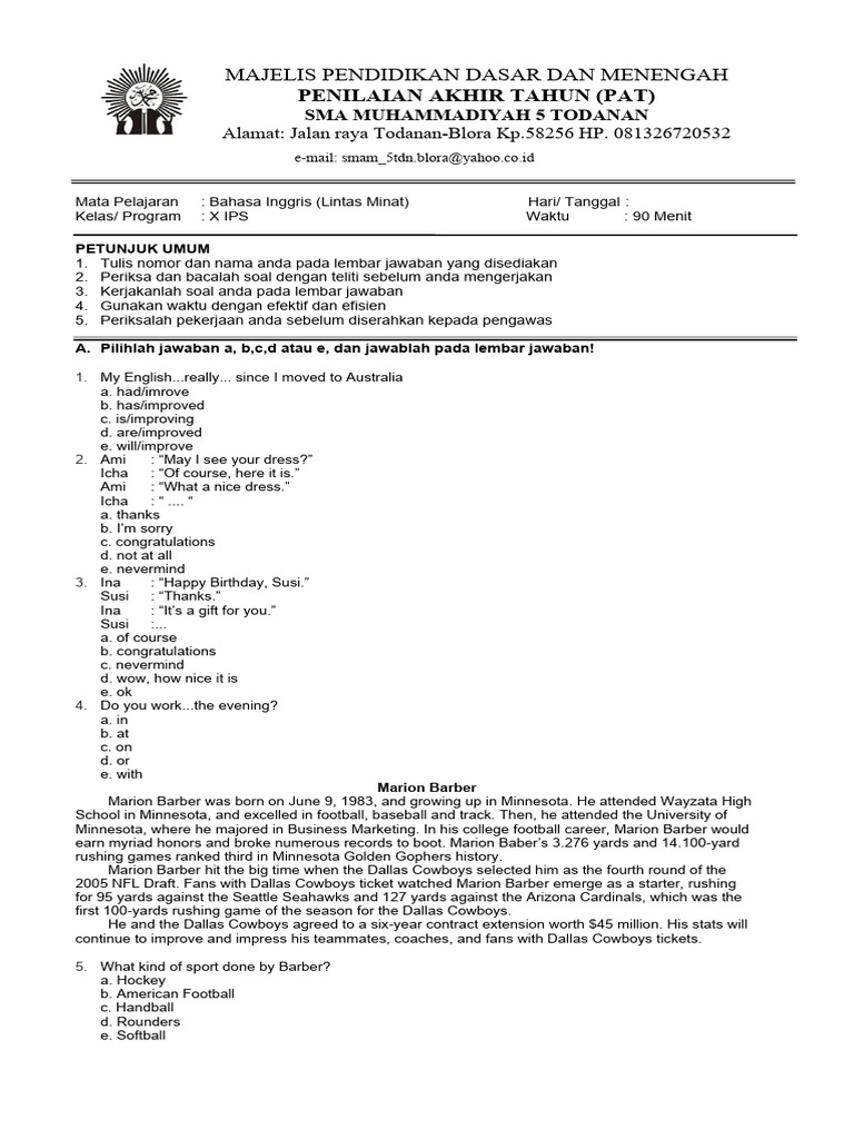 Soal Pat Kelas X Bahasa Inggris Lintas Minat | PDF | Travel