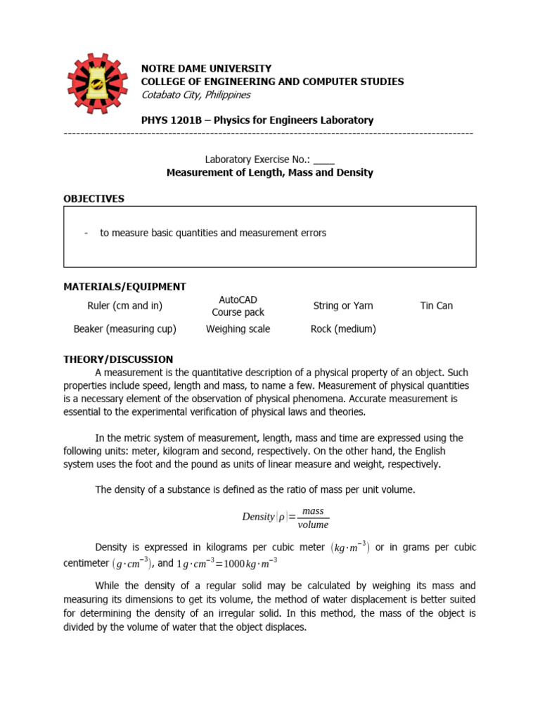 Lab Exercise 004 | PDF | Measurement | Density