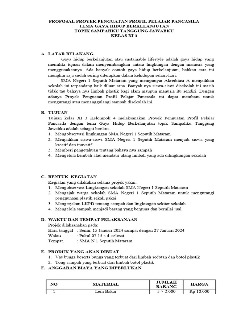 Proposal P5 Gaya Hidup Berkelanjutan Kelompok 4 | PDF