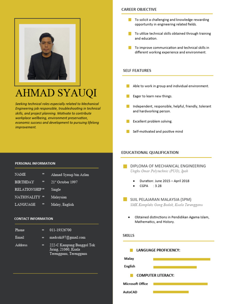 Resume Ahmad Syauqi Bin Azlan | PDF