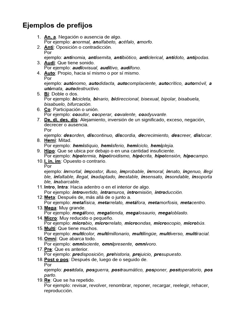 Ejemplos de Prefijos | PDF