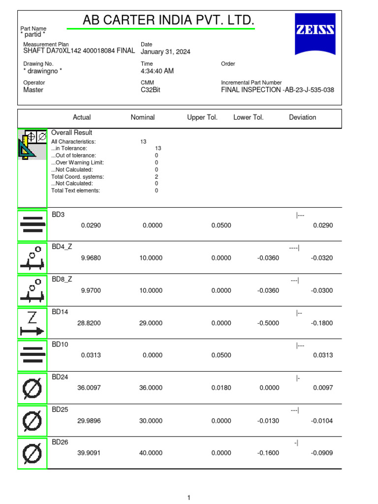Final Inspection Report for Shaft DA70XL142 | PDF | Engineering ...