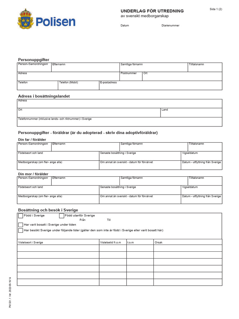 Polisens Blanketter 531-1 För Utskrift | PDF
