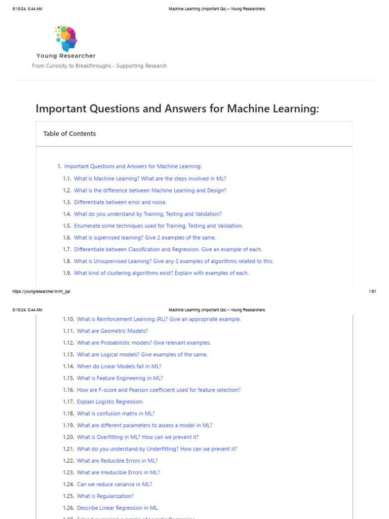Machine Learning (Important QS) - Young Researchers | PDF | Machine Learning | Cluster Analysis