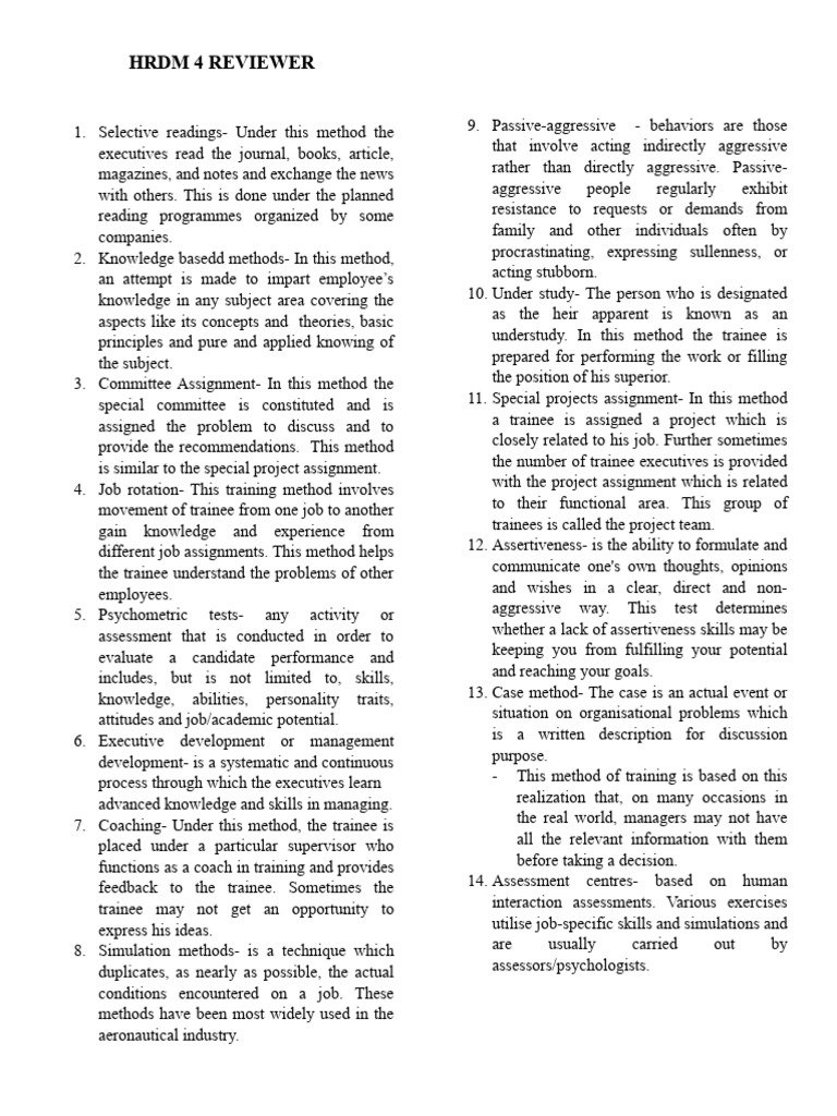 HRDM 4 Reviewer | PDF | Experience | Thought