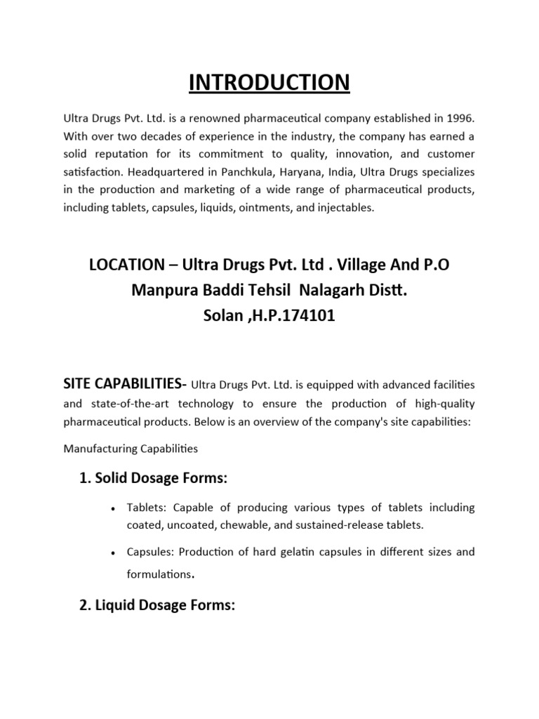 Ultra Drugs Pvt. LTD Project | PDF | Topical Medication ...