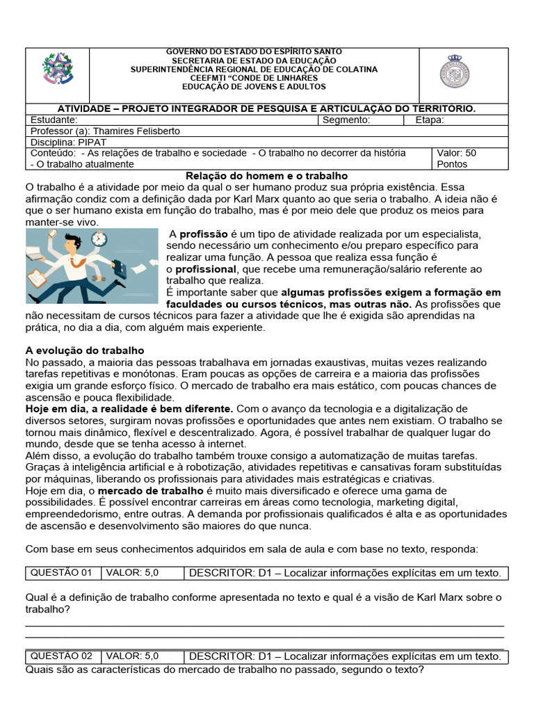 Atividade 2 - Pipat | PDF | Economia do trabalho | Mercado (economia)