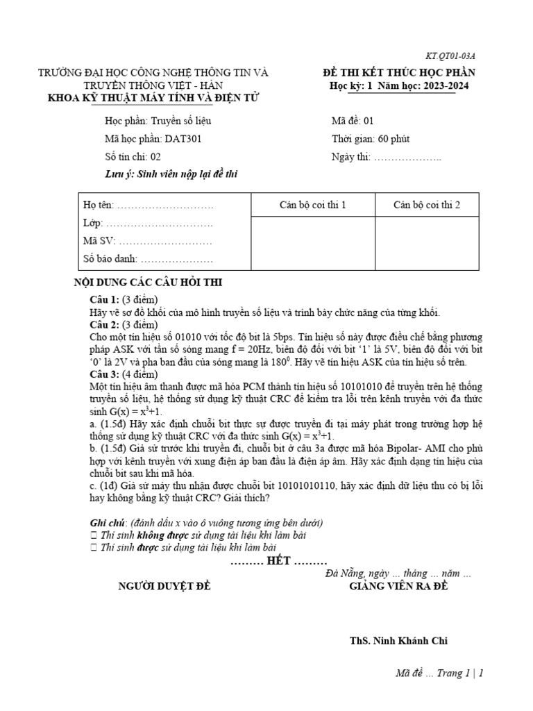 KT - QT01 03A de Thi 01 | PDF