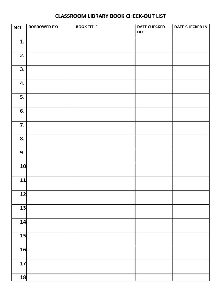 Classroom Library Check Out List | PDF