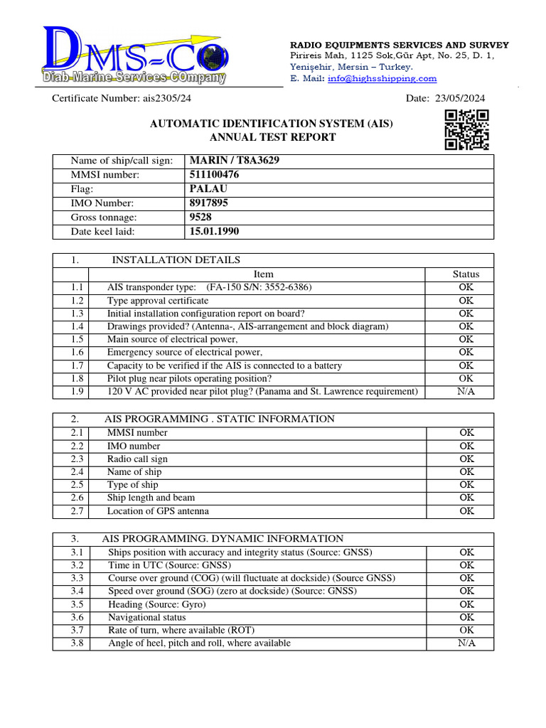 Automatic Identification System (Ais) Annual Test Report MARIN ...