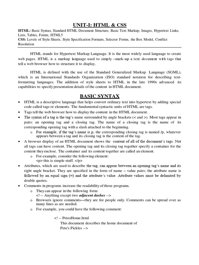 Web Programming Unit-1 Notes | PDF | Html Element | Html Web Programming Unit-1 Notes | PDF | Html Element | Html