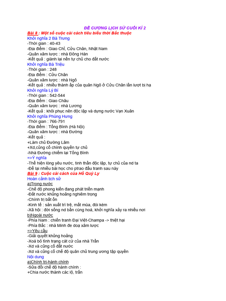 Đề cương lịch sử ck2 | PDF