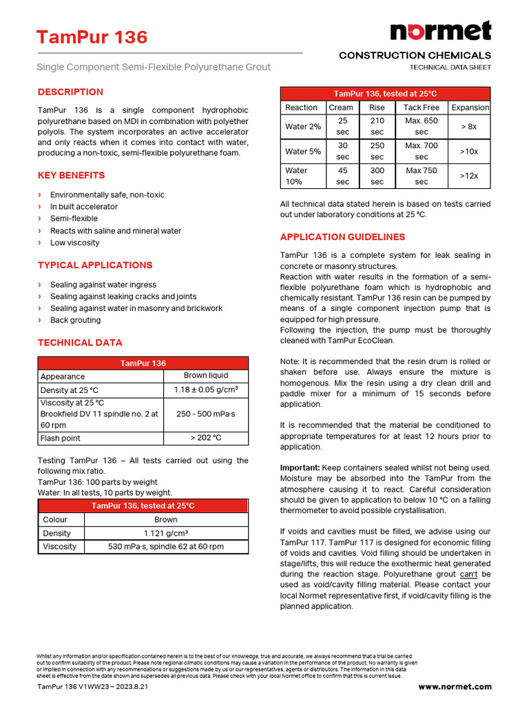 TamPur 136 Technical Data Sheet Global en | PDF | Polyurethane | Materials