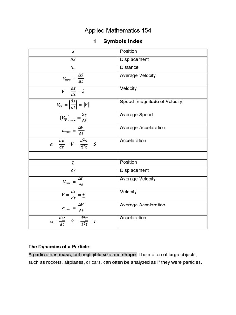 Applied Math 154 - Summary | PDF | Acceleration | Velocity