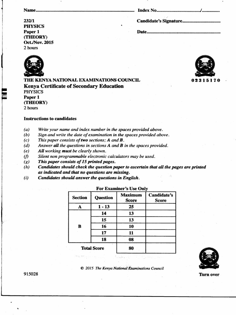 Physics Paper 2015 | PDF