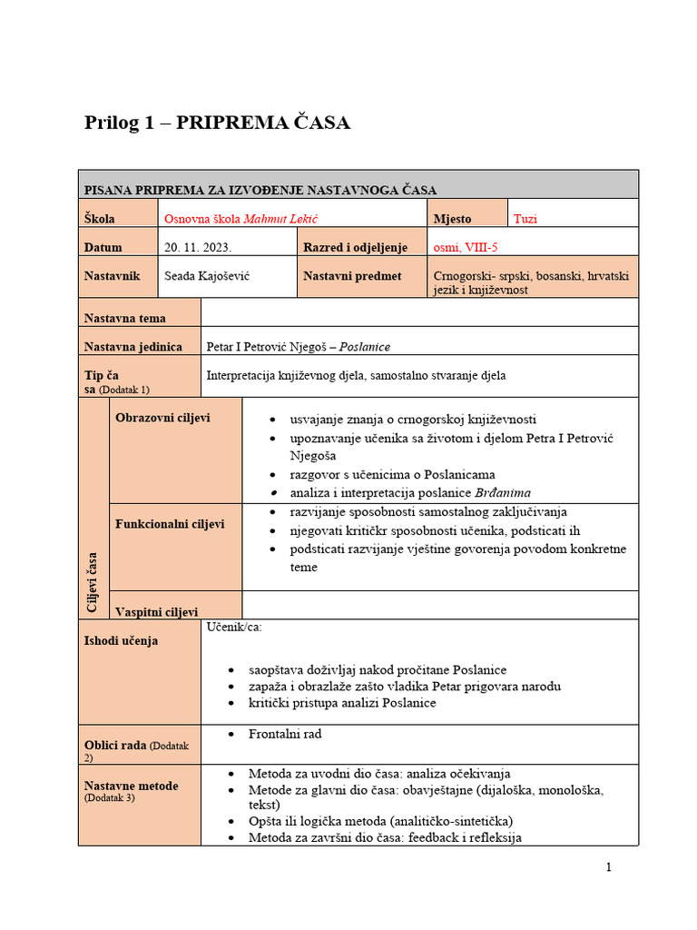 Prilog 1 Tabela - Stručni Rad Iz Crnogorskog | PDF