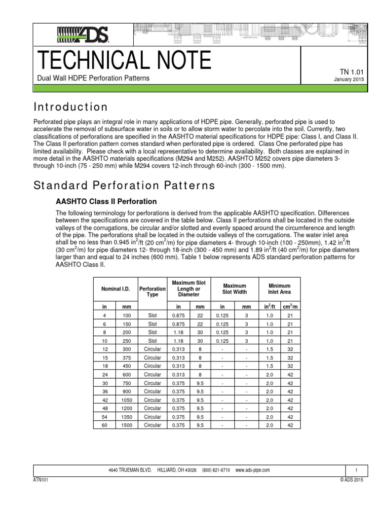 A1.01 DW HDPE Pipe Perforation Patterns 01-20-15 | PDF | Pipe (Fluid ...