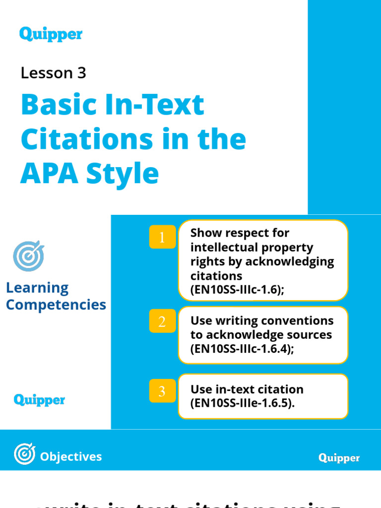English 10 Unit 8 Lesson 3 Basic in Text Citations in The APA Style ...