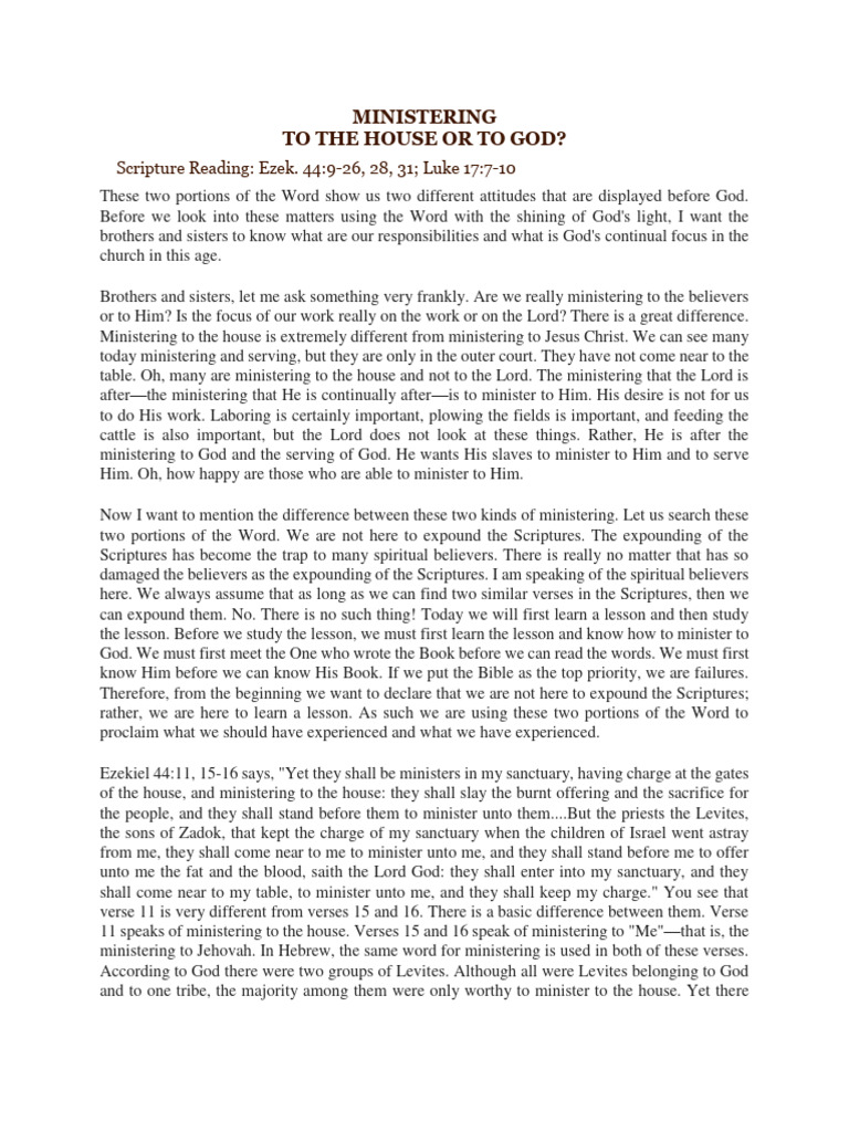 Ministering To The House or To God | PDF | Glory (Religion) | God