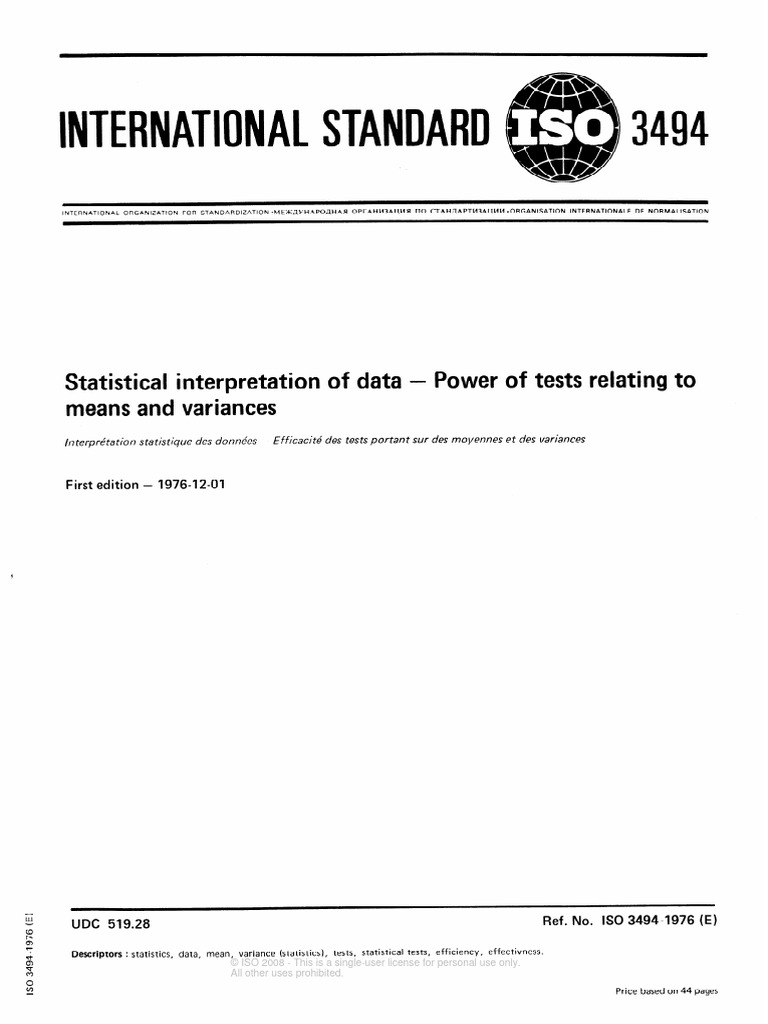 Iso-03494 1976 | PDF | Type I And Type Ii Errors | Hypothesis