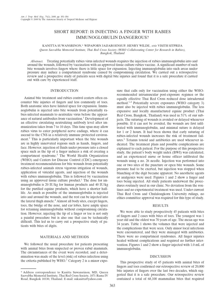 Article Injecting RabIg in Finger | PDF | Rabies | Wound