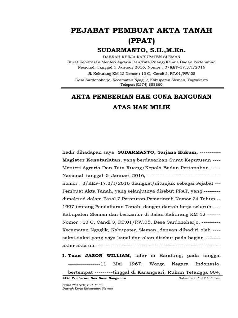 Contoh Akta Pemberian HGB | PDF