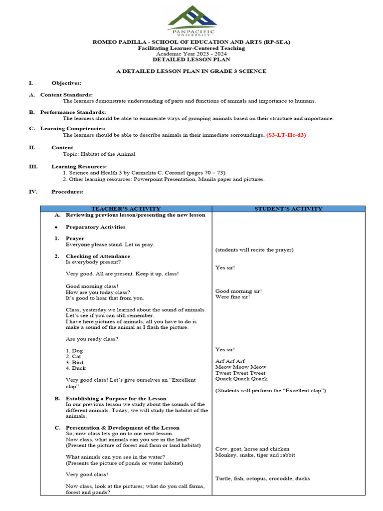 A Detailed Lesson Plan in Grade 3 Science | PDF | Lesson Plan | Learning