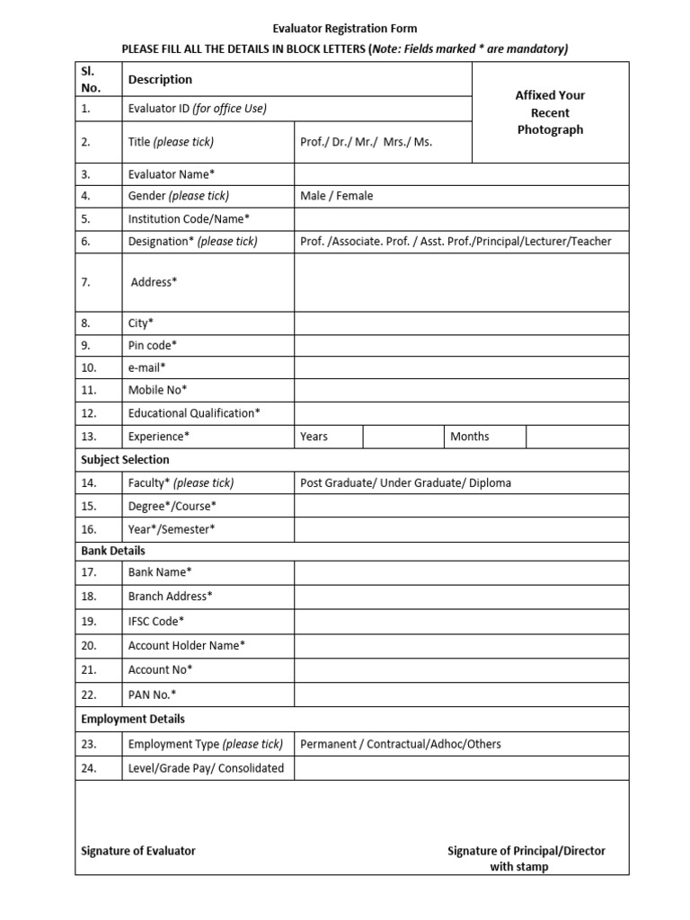 Evaluator Registration Form (Format) | PDF