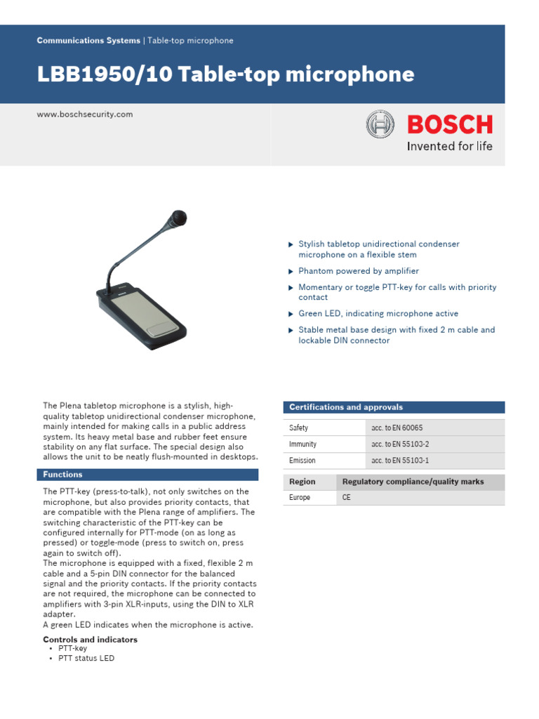 LBB_1950_10_Data_sheet_enUS_1888512395 | Download Free PDF | Microphone ...