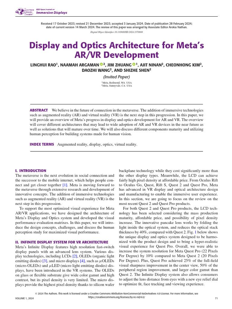 Display_and_Optics_Architecture_for_Metas_AR_VR_Development | PDF | Virtual Reality | Backlight