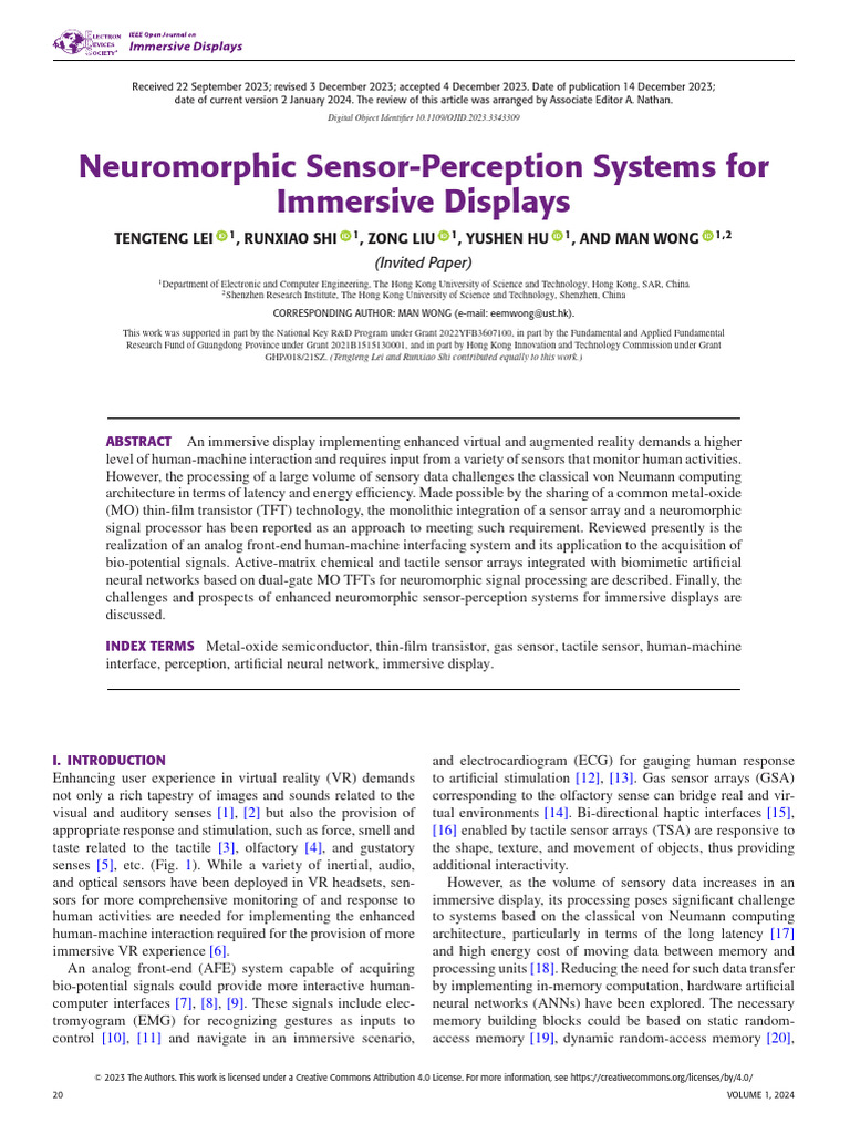 Neuromorphic Sensors for VR Displays | PDF | Virtual Reality | Senses