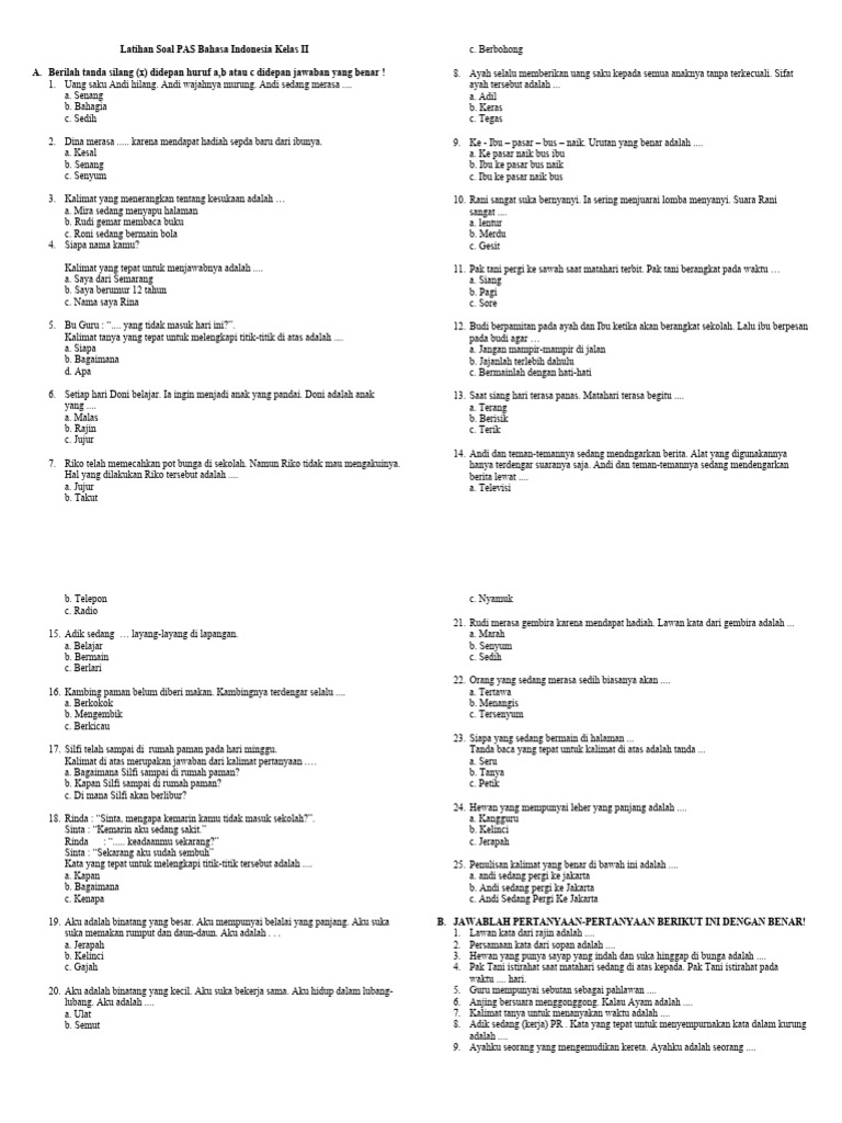 Soal Sas Bin Dan Bing Kelas 2 | PDF