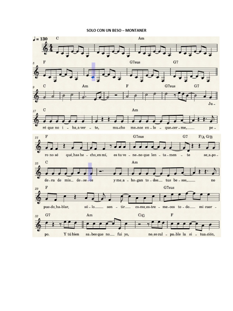 Letra de "Solo con un Beso" - Montaner | PDF