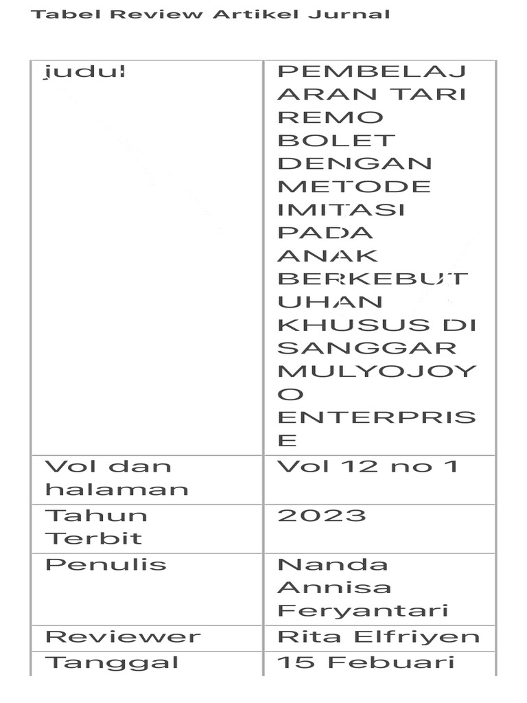 Tabel Review Artikel Jurnal | PDF
