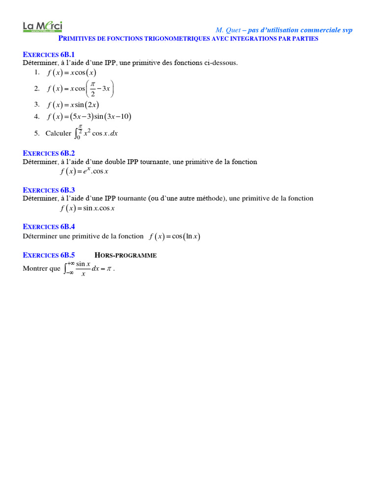 Primitives trigonométriques par IPP | PDF | Analyse mathématique