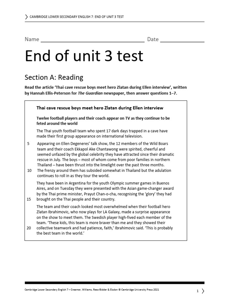 LS English 7 Unit 3 Test | PDF