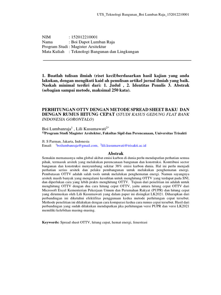 UTS - Teknologi Bangunan-OTTV-1 | PDF