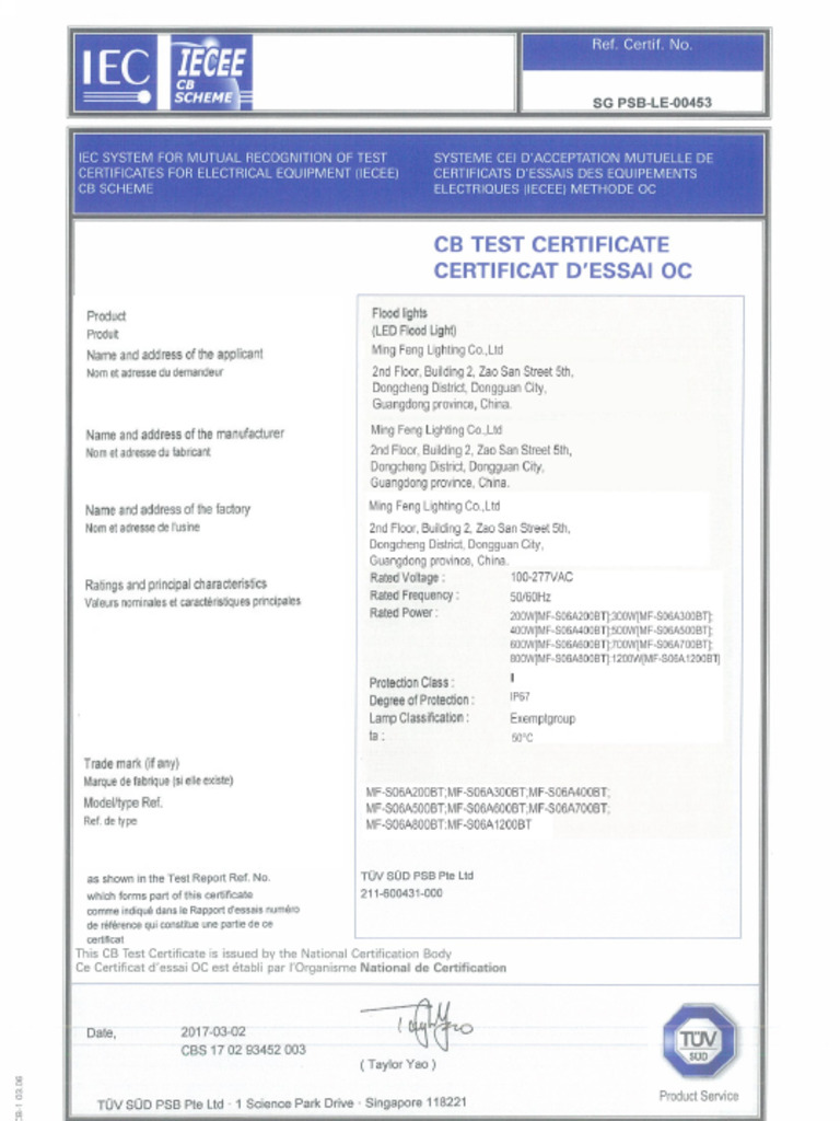 CB Certificate MF S06A400BT | PDF