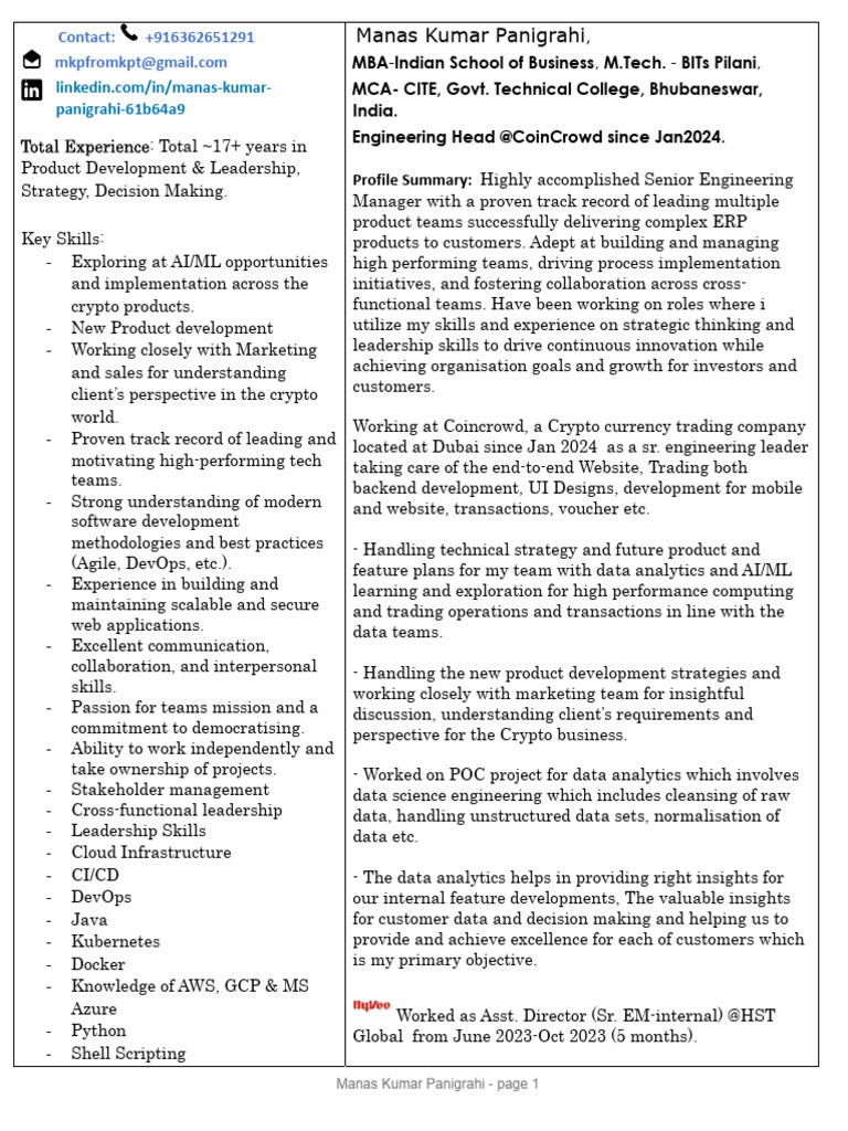 Resume Manas Panigrahi-New | PDF | Customer Relationship Management | Analytics