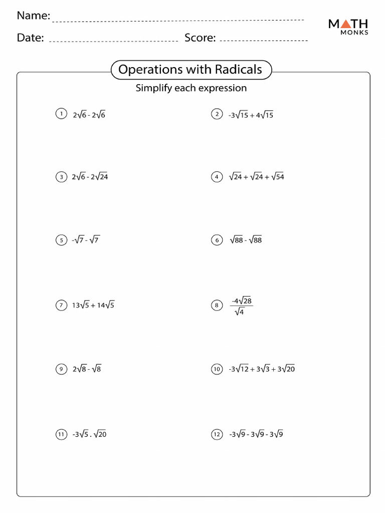 Operations With Radicals Worksheet48 | PDF