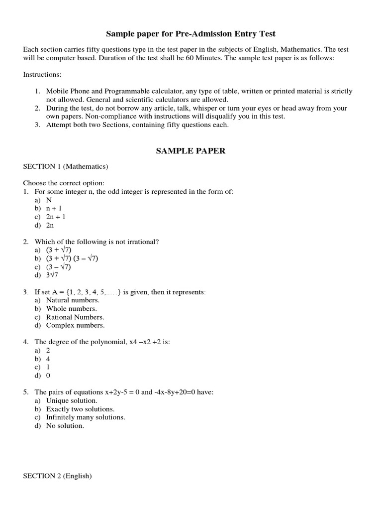 SAMPLE-PAPER | PDF | Integer | Mathematics