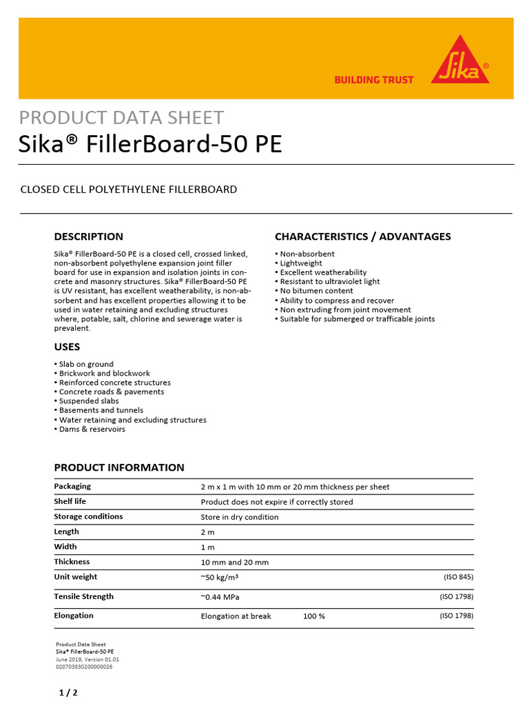 Sika Fillerboard-50pe | PDF | Concrete | Materials