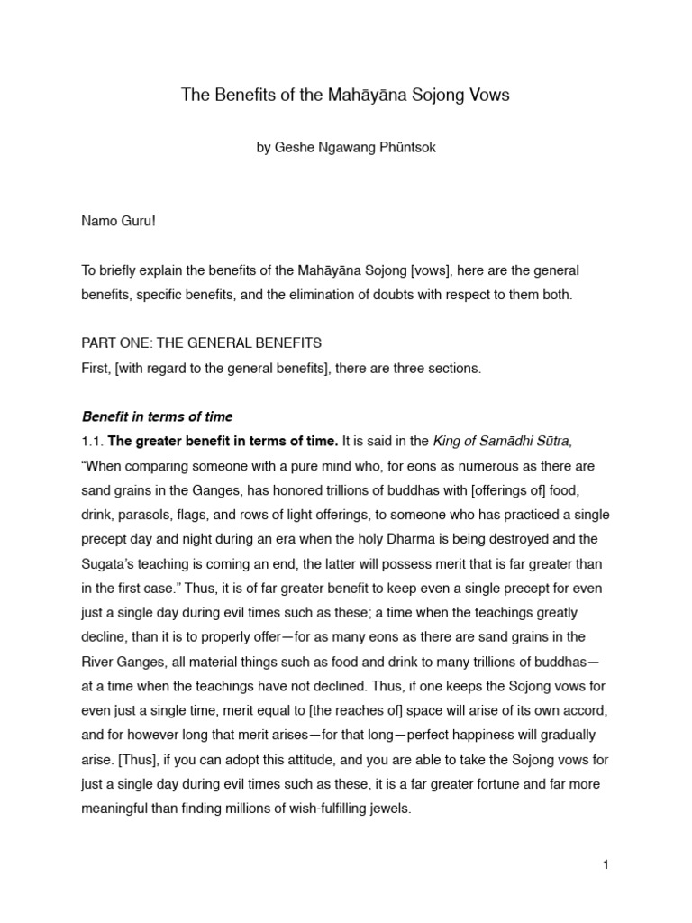The Benefits of Mahayana Sojong Geshela W Logo | PDF | Mahayana | Āstika