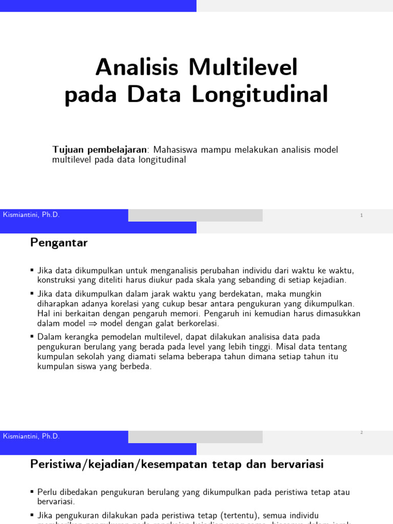 6.analisis Multilevel Pada Data Longitudinal | PDF | Karier & Perkembangan | Sains & Matematika